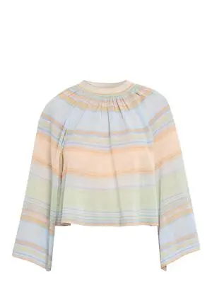 Zimmermann Indra Stripe Bell-sleeve Top - Blue Multi