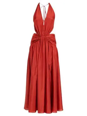 Zimmermann Indra Plunge Halter Maxi Dress - Raspberry