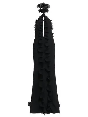 TOM FORD Silk Crepe Ruffled Halter Evening Dress - Black