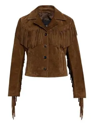 NILI LOTAN Eloi Fringed Suede Jacket - Hazelnut