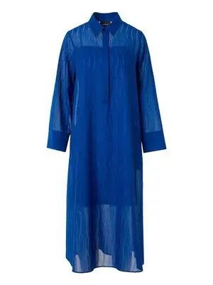 Akris Wave Broderie Anglaise Cotton Voile Midi Shirtdress - Lapis Blue