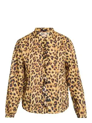 R13 Print Cotton Ruffle Blouse - Leopard