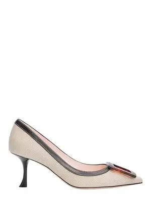ROGER VIVIER 65mm Viv In The City Canvas And Leather Buckle Pumps - Neutral Pattern