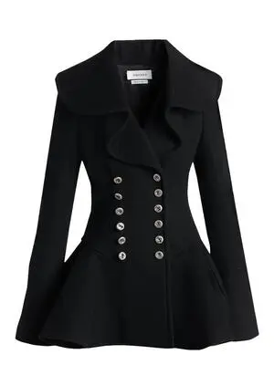 ALEXANDER MCQUEEN Ruffle Wool Fitted Double-breasted Coat