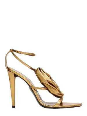 GIUSEPPE ZANOTTI 105mm Flower Metallic Leather Ankle-strap Sandals - Bronzo