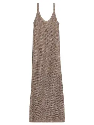 Brunello Cucinelli Shimmering Net Knit Sleeveless Maxi Dress - Stone