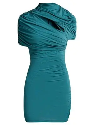 Balmain Short-sleeve Fluid Jersey Ruched Mini Dress - Green