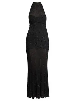 Balmain Glittered Crisscross Semi-sheer Halter Dress - Black