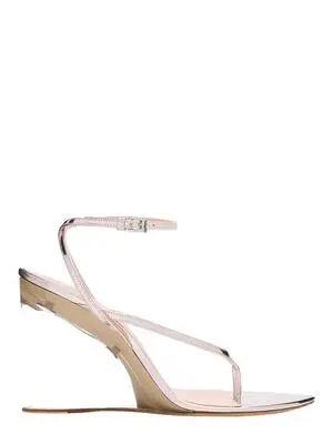 Alaïa Mirrored Leather Invisible Wedge Thong Sandals - Blush/argento