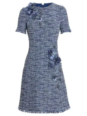 Rickie Freeman For Teri Jon Floral Tweed Short-sleeve Dress - Blue Multi