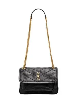 Saint Laurent Niki Mini Vintage Leather Shoulder Bag Black