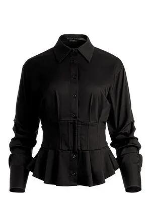 Alice + Olivia Edie Gathered Corset Button-front Shirt - Black