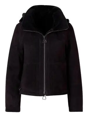 Akris Dino Reversible Lamb Shearling Zip Jacket With Detachable Hood - Coffee