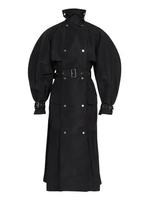 LANVIN Mixed-media Belted Long Trench Coat - Black