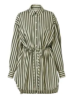 Carolina Herrera Striped Long-sleeve Drawstring Mini Shirtdress Cloudy Blue Multi