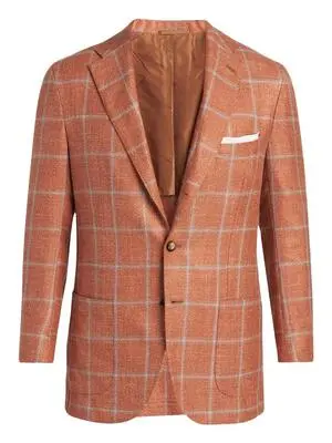 Kiton Windowpane Check Single-breasted Sport Coat - Rust