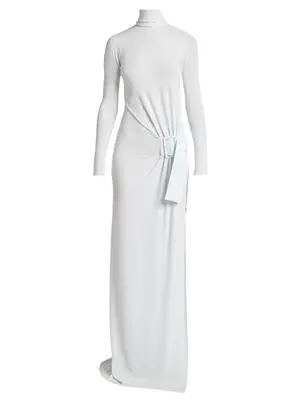 COURREGES Turtleneck Belted Crepe Jersey Maxi Dress