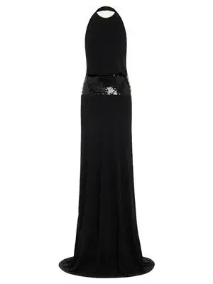 Ramy Brook Theresa Sequined Halter Gown - Black
