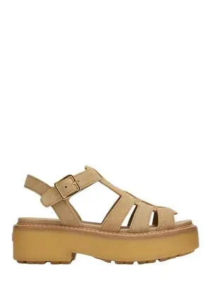 Prada Platform Suede Fisherman Sandals - Ecru