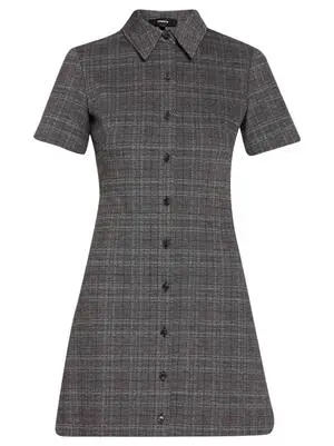 Theory Easy A-line Glen Plaid Mini Dress - Wine Multi