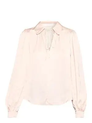 Alice + Olivia Roanne Tie-front Satin Blouse Blush