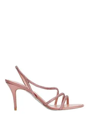 Rene Caovilla 80mm Cleo Crystal Satin Sandals - Blush