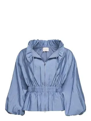Cinq À Sept Deana Ruffled-collar Nylon Peplum Jacket - Stonewash