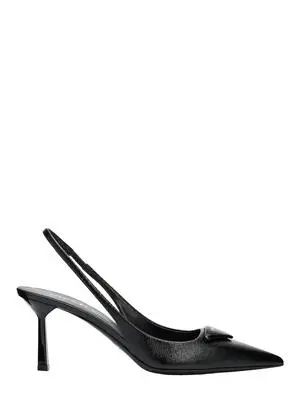 Prada 75mm Triangle Logo Leather Slingback Pumps - Nero
