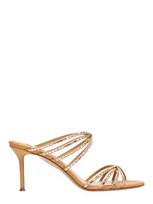 AQUAZZURA Tell Me Crystal 75mm Grosgrain Sandals - Caramel