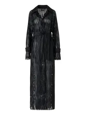 Akris Wave Embroidered Single-breasted Long Coat - Black