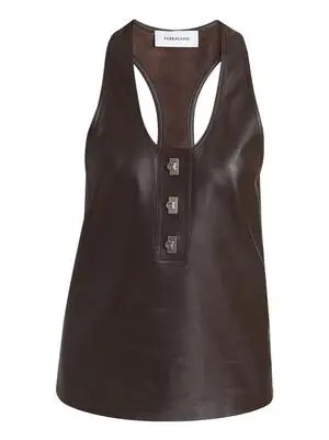 FERRAGAMO Toggle Nappa Leather Racerback Tank Top - Expresso