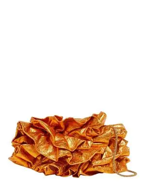 Dries Van Noten Small Metallic Ruffle Leather Clutch Bag - Copper