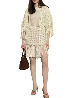 Zimmermann Fringed Crochet-knit Top Neutrals