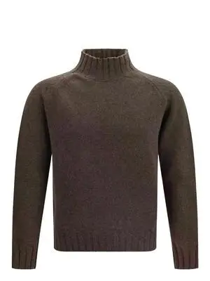 ARAGONA Ribbed-knit High-neck Sweater - Brown