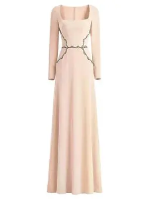 GEMY MAALOUF Beaded-waist Square-neck Dress