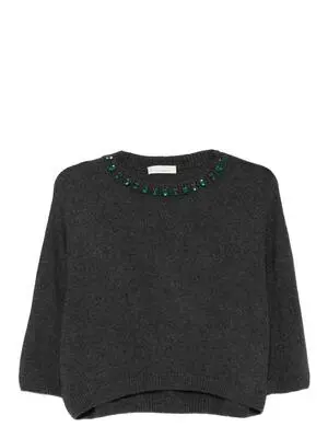 Liviana Conti Crystal-embellished Knitted Sweater - Grey