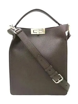 Fendi 2010-2026 Small Calfskin Peekaboo X Lite Satchel Brown