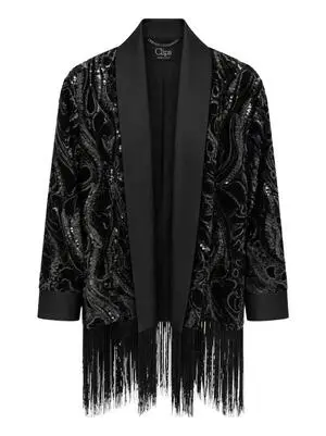 CLIPS Sequin-embellished Fringed Coat