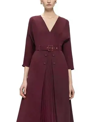 NISSA Belted Pleated Midi Dress