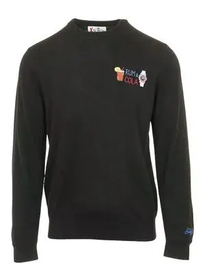 MC2 SAINT BARTH Black Heron Light Wool And Cashmere Blend Crewneck With Rum & Cola Embroidery