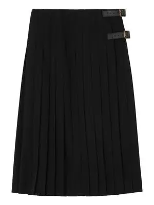 Burberry Wool Pleated Kilt Midi Skirt - Black