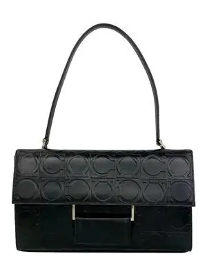 FERRAGAMO 2000-2026 Gancini Embossed Shoulder Bag - Black