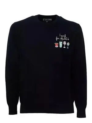 MC2 SAINT BARTH Nnavy Heron Light Wool And Cashmere Blend Crewneck Sweater With Big 4 Embroidery - Blue