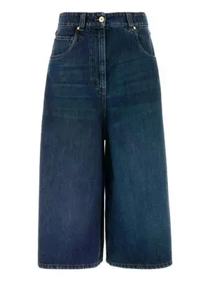 Brunello Cucinelli Authentic Denim Baggy Cropped Trousers With Monili - Blue