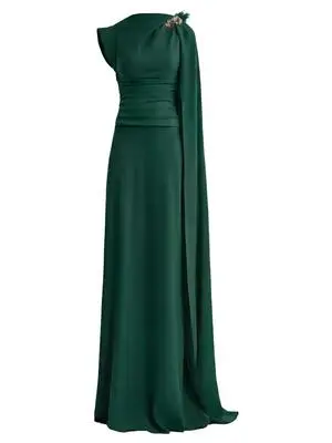 GEMY MAALOUF Feather-embellished Ruched Gown