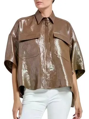 BRUNELLO CUCINELLI Metallic-effect Short-sleeve Shirt