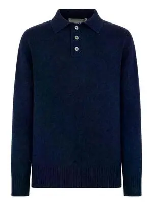 AMARANTO Button-placket Polo-collar Sweater - Blue