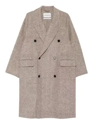 AMARANTO Double-breasted Herringbone-pattern Coat - Neutrals