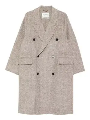 AMARANTO Double-breasted Herringbone-pattern Coat - Neutrals
