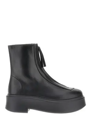THE ROW Leather Zipped Boots - Onyx